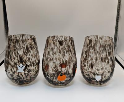 China Halloween Motif Glass Tumbler Range Three Designs Ghost Pumpkin Heart Cups for sale