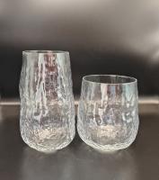 China Dimpled Clear Glass Tumbler Pair Two Heights Textured Everyday Drink Cups for sale