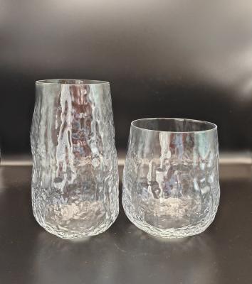 China Dimpled Clear Glass Tumbler Pair Two Heights Textured Everyday Drink Cups for sale