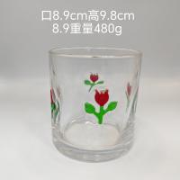 China Red Flower Relief Glass Tumbler 8.9 cm Rim 9.8 cm Tall 480 g Clear Garden Cup for sale