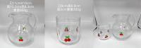 China Cherry Motif Glass Pitcher Loop Handle Serving Jug and Two Matching Cups for sale