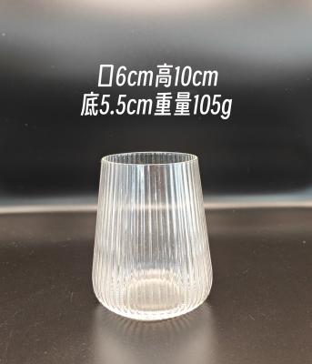 China Clear Ribbed Juice Glass 6 cm Rim 10 cm Tall 105 g Small Cafe Tumbler Cup for sale