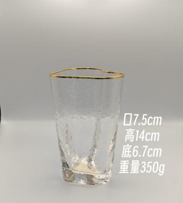 China Heart Rim Hammered Glass Tumbler 7.5 cm Rim 14 cm Tall 350 g Clear Bar Cup for sale