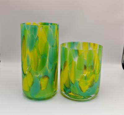 China Yellow Green Gradient Glass Tumbler Duo Two Heights Ombre Drinking Cups for sale