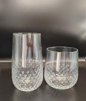 China Diamond Cut Clear Glass Tumbler Pair Tall and Squat Crystal Style Cups for sale