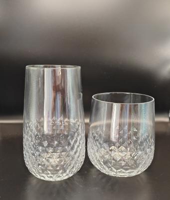 China Diamond Cut Clear Glass Tumbler Pair Tall and Squat Crystal Style Cups for sale