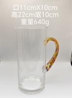 China Multicolour Handle Clear Glass Pitcher Straight Body Water Serving Jug for sale