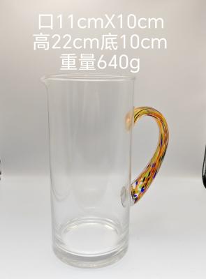 China Multicolour Handle Clear Glass Pitcher Straight Body Water Serving Jug for sale