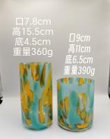 China Teal Amber Two Tone Glass Tumbler Duo Tall 15.5 cm and Short 11 cm Drink Cups for sale