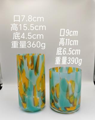 China Teal Amber Two Tone Glass Tumbler Duo Tall 15.5 cm and Short 11 cm Drink Cups for sale