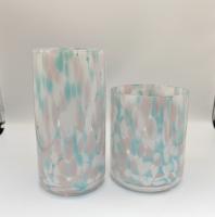 China Pink Turquoise Bubble Glass Tumbler Pair Two Piece Mixed Colour Bar Cups for sale