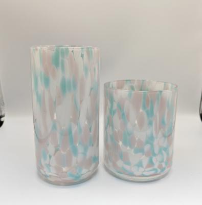 China Pink Turquoise Bubble Glass Tumbler Pair Two Piece Mixed Colour Bar Cups for sale