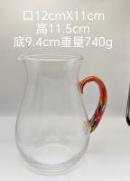 China Squat Clear Glass Pitcher Rainbow Handle 12 cm Rim 11.5 cm Tall 740 g Jug for sale