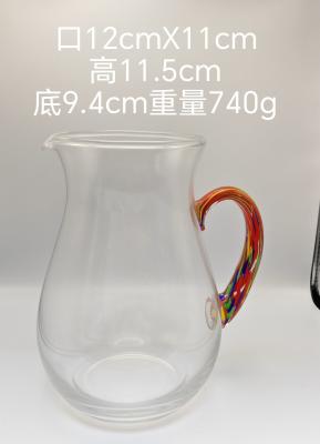 China Squat Clear Glass Pitcher Rainbow Handle 12 cm Rim 11.5 cm Tall 740 g Jug for sale