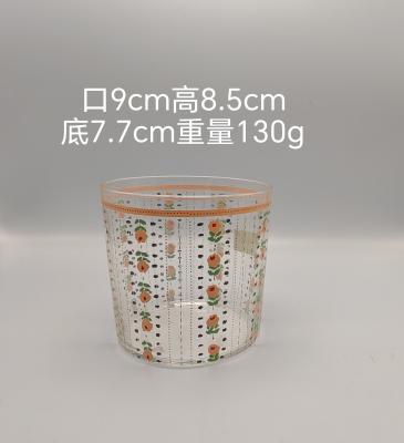 China Orange Rose Glass Tumbler 9 cm Rim 8.5 cm Tall 130 g Painted Floral Cup for sale