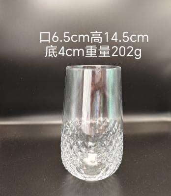 China Diamond Relief Clear Glass Tumbler 6.5 cm Rim 14.5 cm Tall 202 g Slim Cup for sale