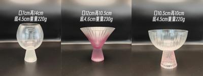 China Ribbed Coupe Glass Trio Pink Gradient Base 14 cm Tall 220 g Stemmed Dessert Glasses for sale