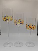 China Straight Bowl Confetti Stemmed Glass Trio Multicolour Speckle Base Stemware for sale