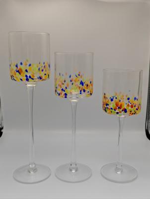 China Straight Bowl Confetti Stemmed Glass Trio Multicolour Speckle Base Stemware for sale