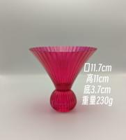 China Magenta Ribbed Wide Vase 11 cm Tall 230 g Flared Glass Flower Bowl for sale