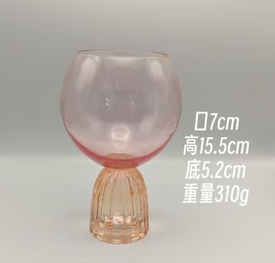 China Rose Ball Bowl Pedestal Glass 15.5 cm Tall 310 g Ribbed Base Pink Cup for sale