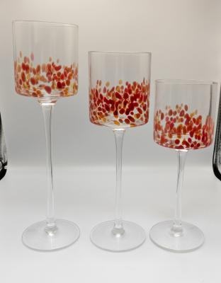 China Ember Speckle Stemmed Glass Trio Red Orange Bowl 24 cm Tall Stemware for sale