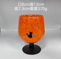 China Cat Applique Orange Stemmed Cup 13 cm Tall 370 g Bubble Bowl Glass for sale