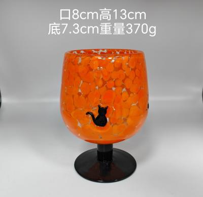 China Cat Applique Orange Stemmed Cup 13 cm Tall 370 g Bubble Bowl Glass for sale