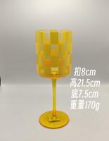 China Checker Amber Stemmed Glass 21.5 cm Tall 170 g Grid Pattern Bowl for sale