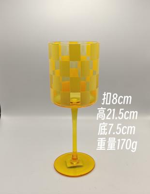 China Checker Amber Stemmed Glass 21.5 cm Tall 170 g Grid Pattern Bowl for sale