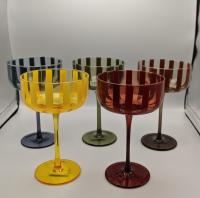 China Coupe Five Colour Ribbed Glass Set Wide Rim Stemmed Bowls for sale