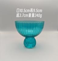 China Turquoise Wavy Rim Stemmed Bowl 9.5 cm Tall 240 g Ribbed Glass for sale