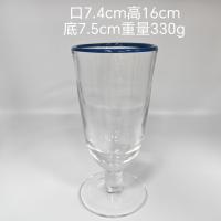 China Azure Rim Stemmed Glass 16 cm Tall 330 g Blue Band Clear Bowl for sale