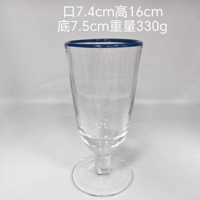 China Azure Rim Stemmed Glass 16 cm Tall 330 g Blue Band Clear Bowl for sale