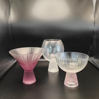 China Orchid Frosted Stemmed Bowl Trio Pink Purple Gradient Ribbed for sale