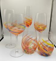 China Kaleido Swirl Stemmed Glass Six Piece Set Orange Ground Multi Colour for sale