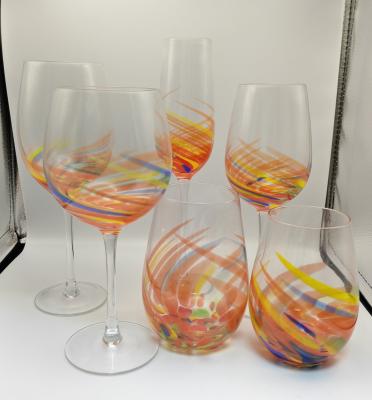 China Kaleido Swirl Stemmed Glass Six Piece Set Orange Ground Multi Colour for sale