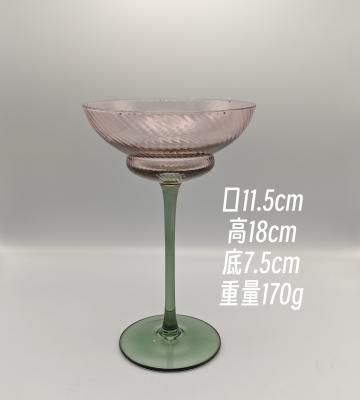 China Lilac Wide Bowl Green Stem Glass 18 cm Tall 170 g Twisted Cocktail for sale
