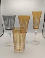 China Mist Amber Grey Ribbed Glass Set Four Pieces Mixed Colour Stemware for sale