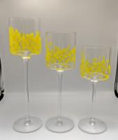 China Sunbeam Yellow Speckle Stemmed Glass Trio Three Heights Bright Bowl for sale