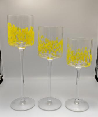 China Sunbeam Yellow Speckle Stemmed Glass Trio Three Heights Bright Bowl for sale