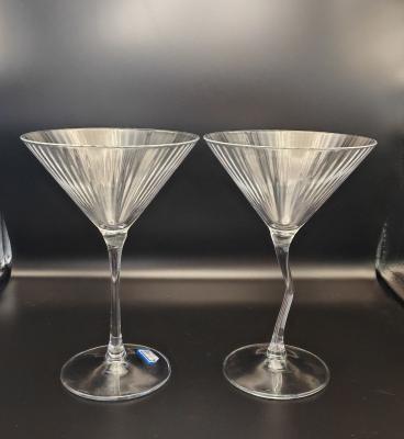 China Prism Martini Glass Pair Ribbed Cone Straight and Twisted Stem for sale