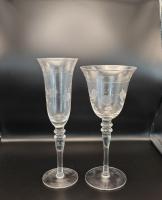 China Bloom Relief Stemmed Glass Pair Floral Pattern Collar Stem for sale