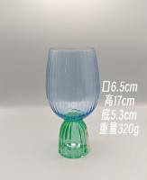 China Lagoon Blue Bowl Green Stem Glass 17 cm Tall 320 g Gradient Cup for sale