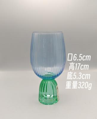 China Lagoon Blue Bowl Green Stem Glass 17 cm Tall 320 g Gradient Cup for sale