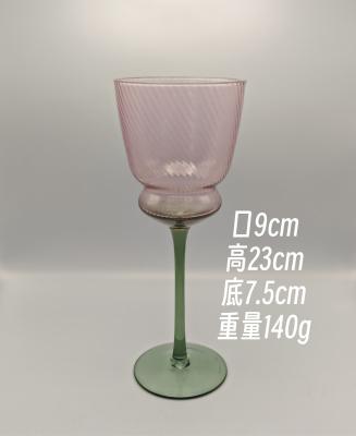 China Fuchsia Bowl Green Stem Glass 23 cm Tall 140 g Twisted Stemware for sale
