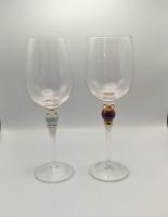 China Bauble Bead Stem Glass Pair 22 cm Tall Gold Ring Inlay Stemware for sale