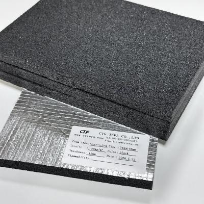 China Semi Open Cell PO Foam Black Acoustic Insulation Sheets Laminated With Aluminum Foil And Self Adhesive Base Effective Noise Reduction Heat Isolation For Air Duct Systems And General Construction for sale