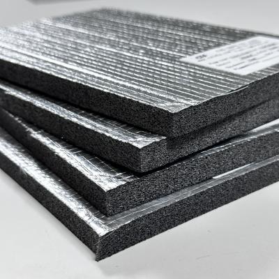 China Semi Open Cell PO Foam Black Acoustic Insulation Sheets Laminated With Aluminum Foil And Self Adhesive Base Effective Noise Reduction Heat Isolation For Air Duct Systems And General Construction for sale