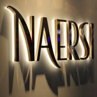 China Gold Mirror Business Logo Signage Stainless Steel Lighted Storefront Signs for sale